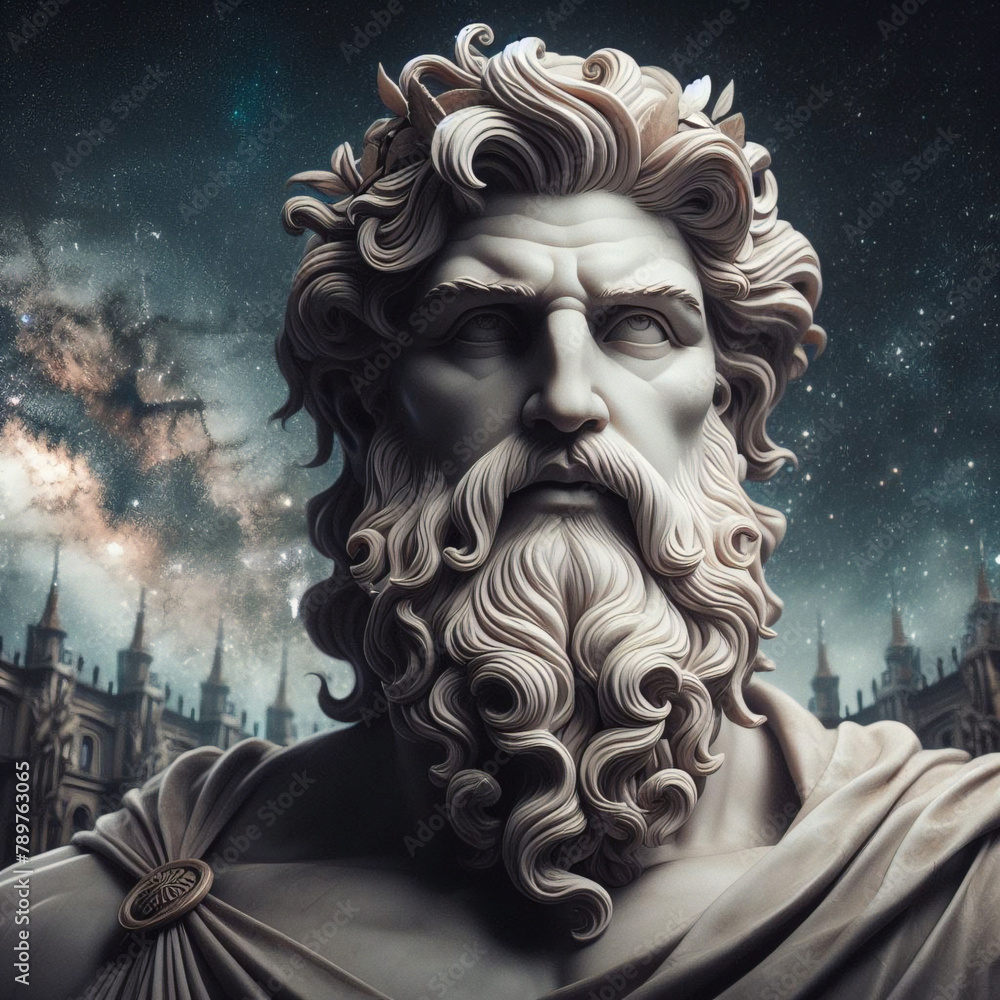 Illustration of a Renaissance statue of Zeus, king of the gods. god of ...