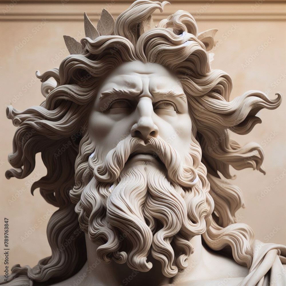 Illustration of a Renaissance statue of Zeus, king of the gods. god of ...
