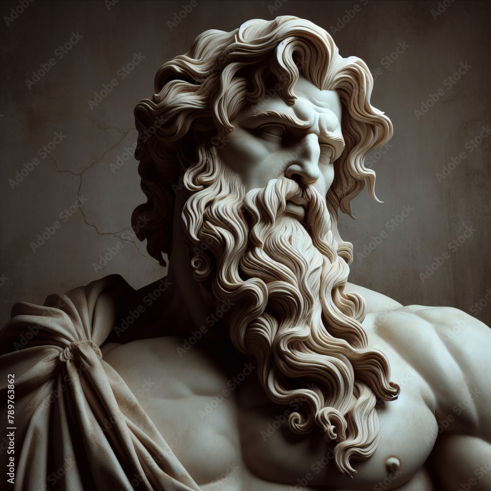 Illustration of a Renaissance statue of Zeus, king of the gods. god of ...