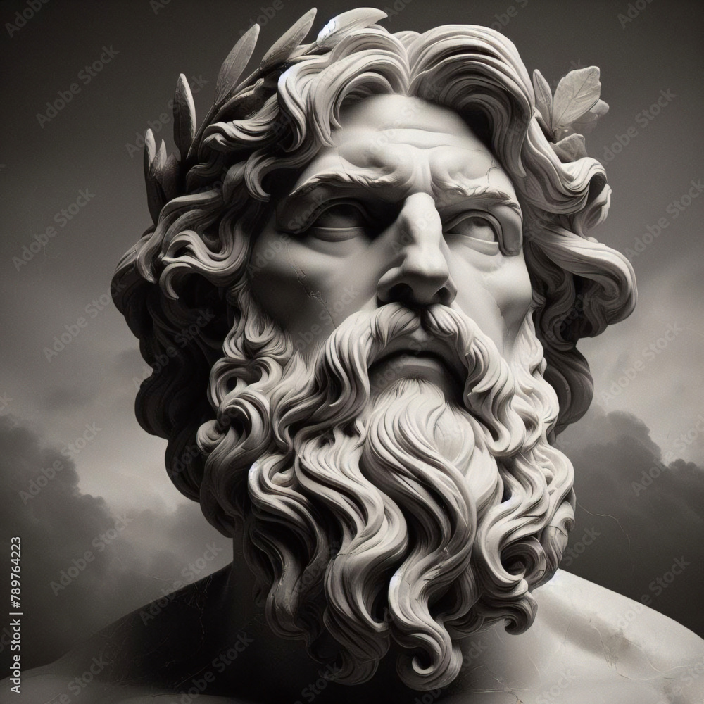 Illustration of a Renaissance statue of Zeus, king of the gods. god of ...