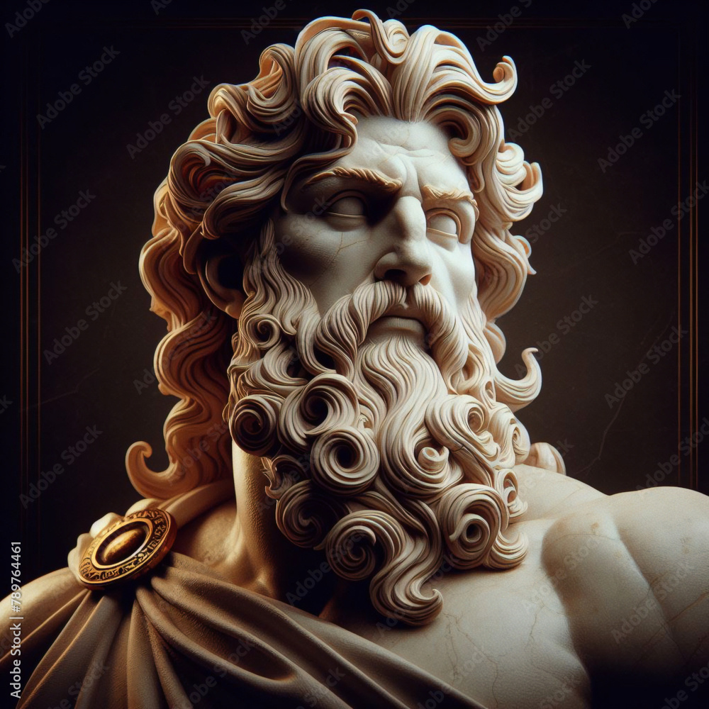 Illustration of a Renaissance statue of Zeus, king of the gods. god of ...