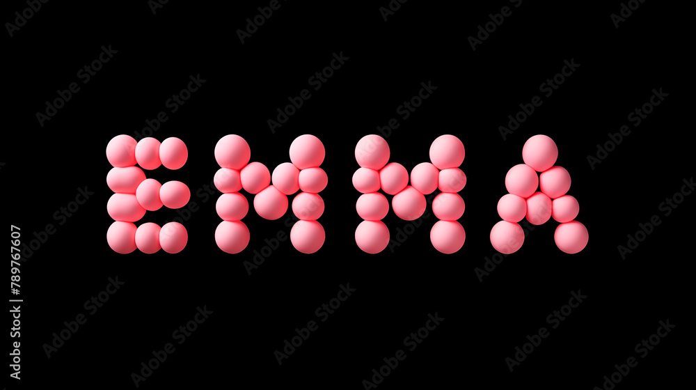 Name "EMMA" written in capital glossy pink 3D inflated text, balloon ...