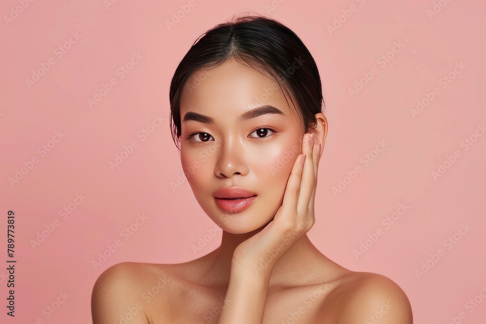 Young Asian beauty woman pulled back hair with korean makeup style ...