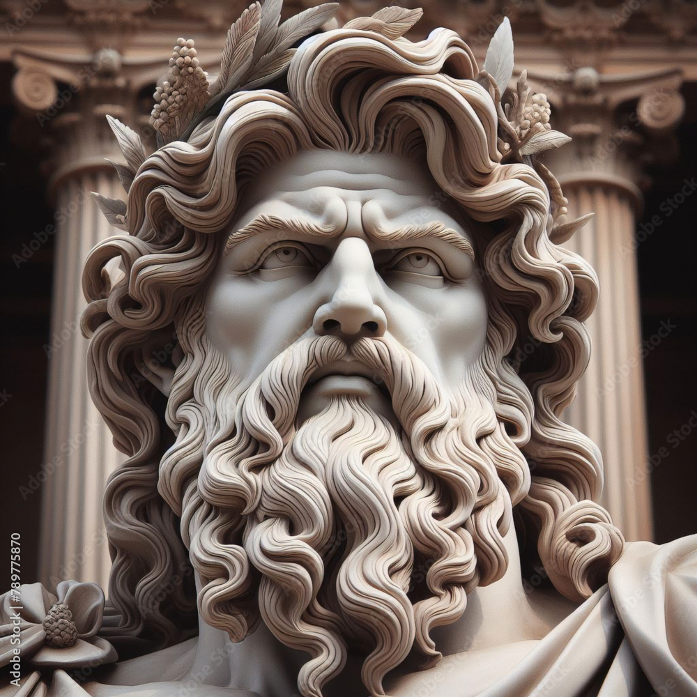 3D illustration of a Renaissance marble statue of Zeus, king of the ...