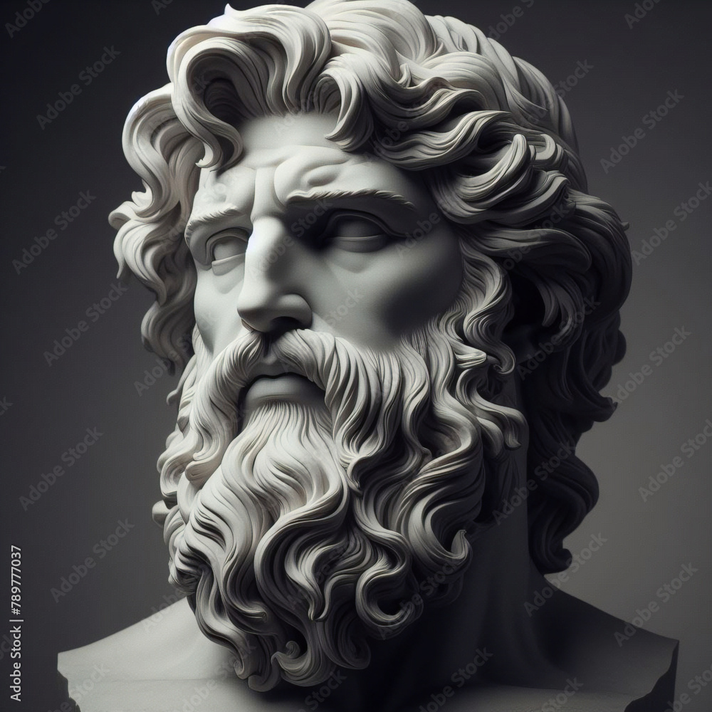 3D illustration of a Renaissance marble statue of Zeus, king of the ...