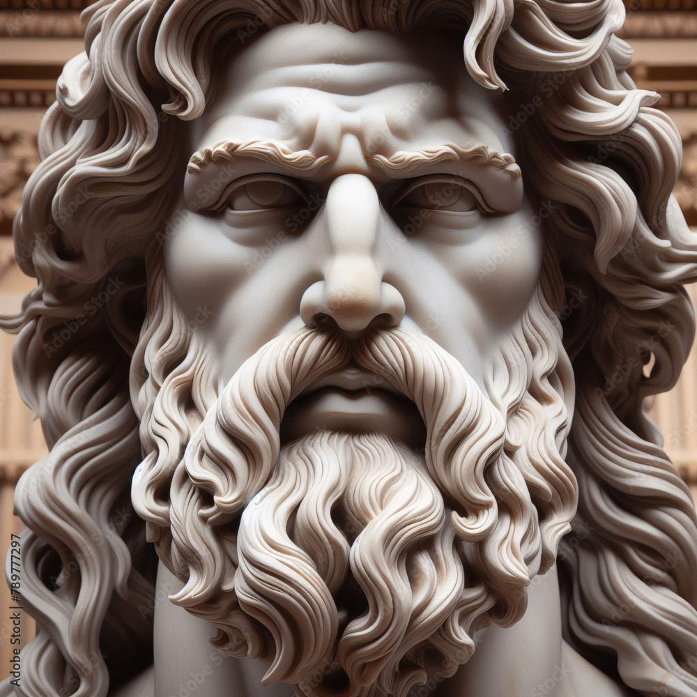 3D illustration of a Renaissance marble statue of Zeus, king of the ...