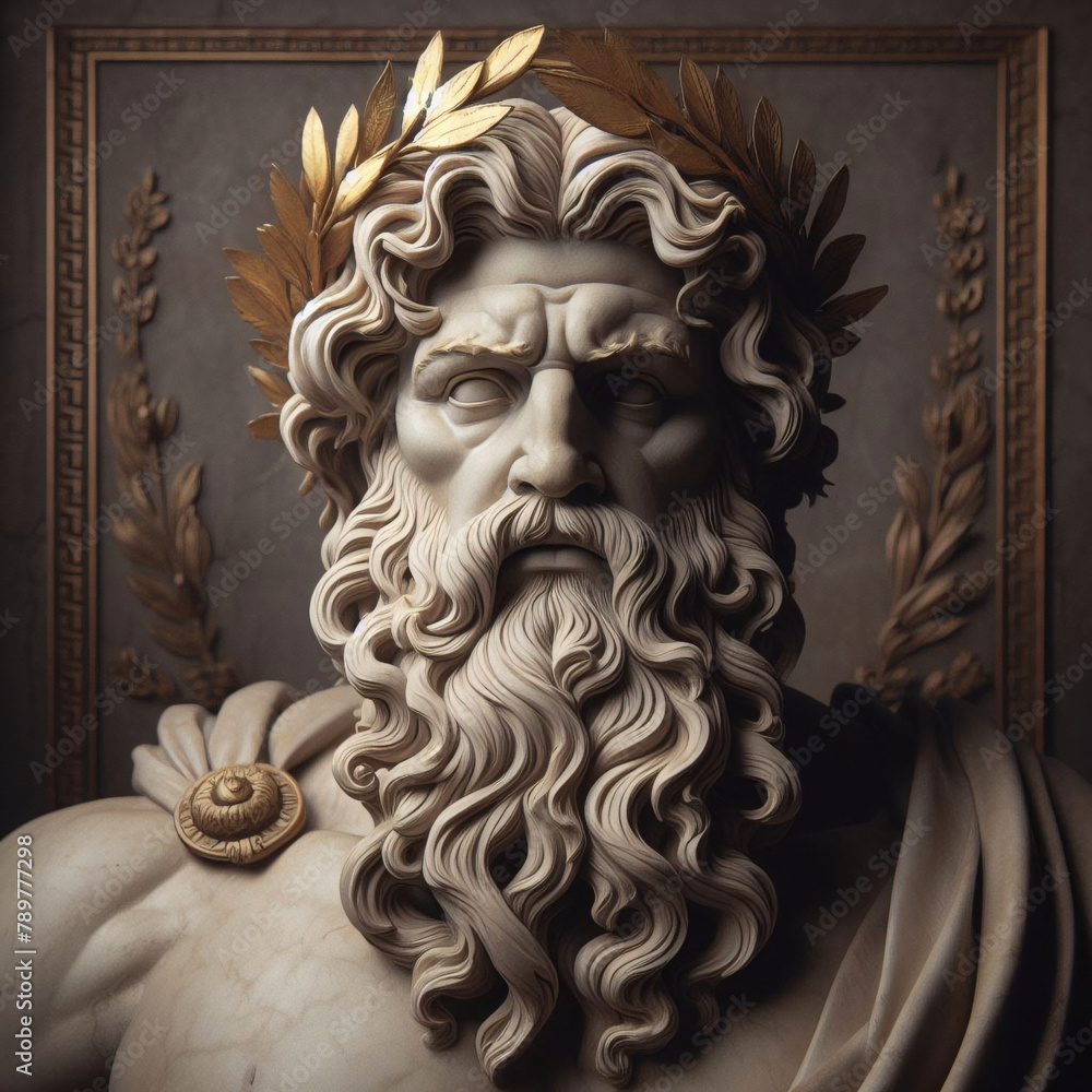 3D illustration of a Renaissance marble statue of Zeus, king of the ...
