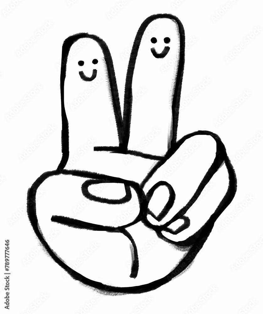V hand sign png doodle element, transparent background Stock ...