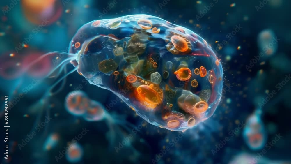 An image of a predatory protozoa species engulfing a smaller microbe ...