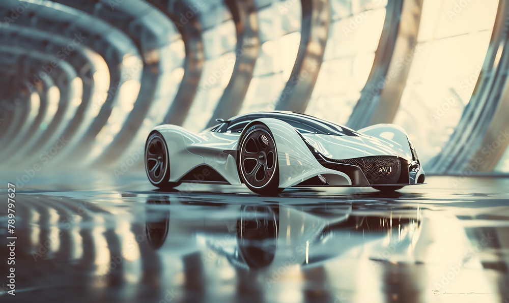 Design an innovative 3D printed prototype of a sleek, futuristic sports ...