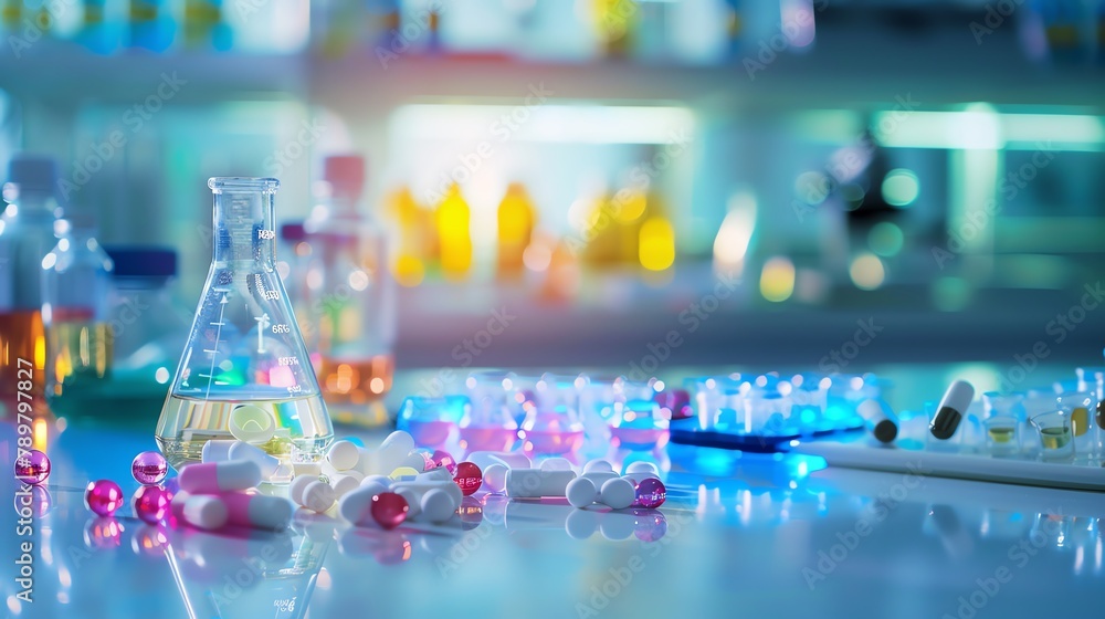 Therapeutic drug development and molecular analysis, pharmaceutical lab ...