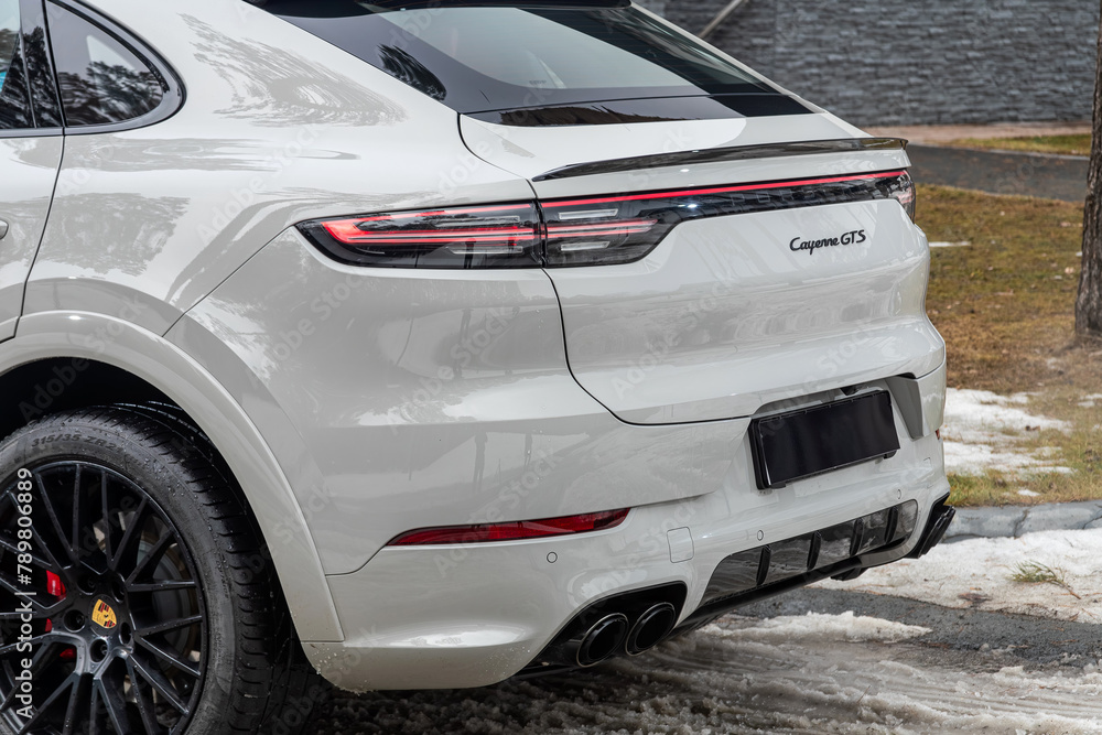 Novosibirsk, Russia - April 04 , 2024: white Porsche Cayenne, close-up ...