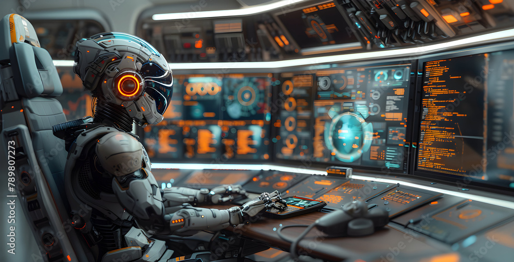 AI job replacement. Artificial intelligence robot Android that operates ...