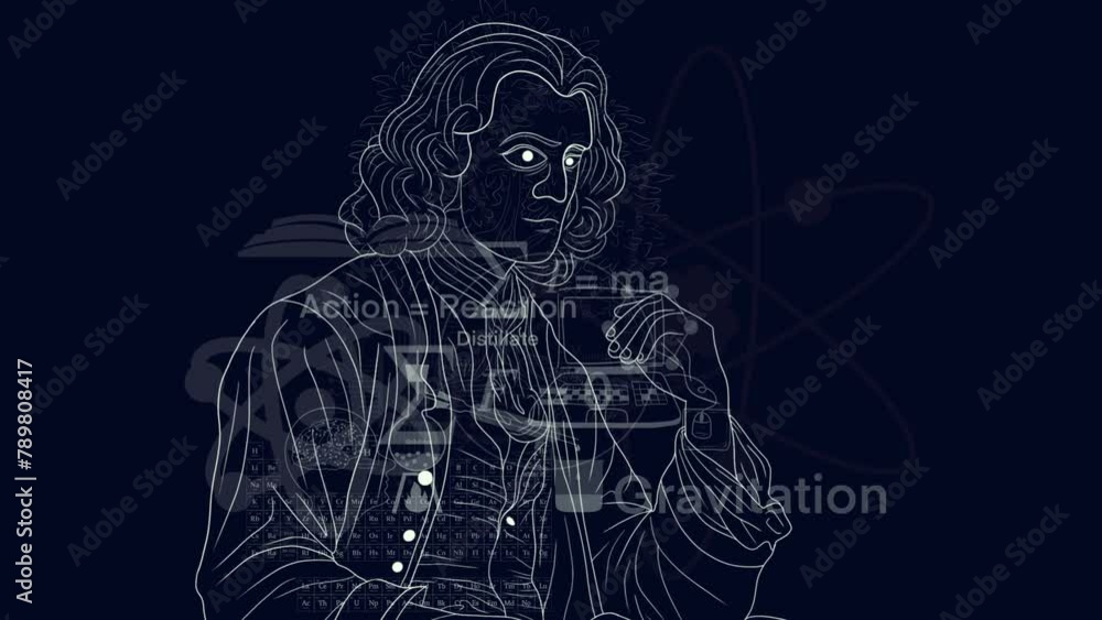 History of science, concept, Isaac Newton and physics, Cartoon ...