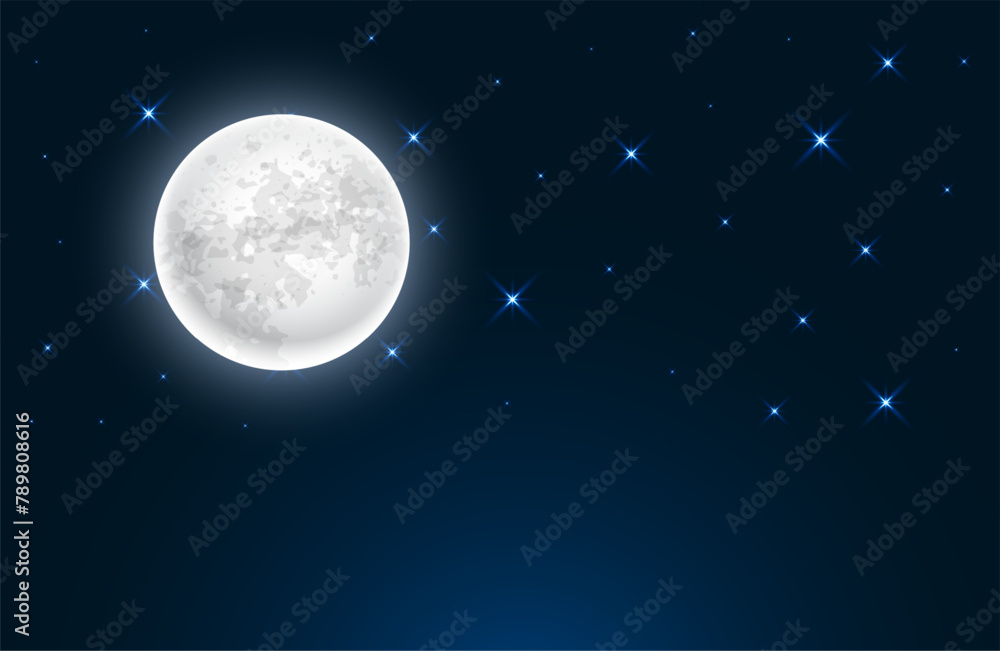 realistic full moon and star nighttime background design Stock Vector ...