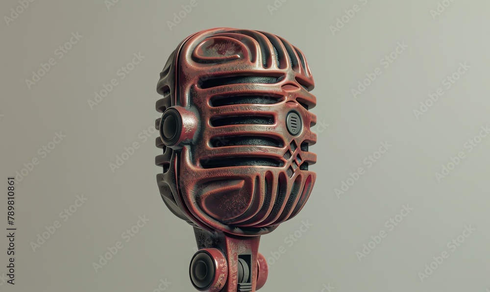 Reimagine a clay sculpture of a classic microphone morphing into a ...