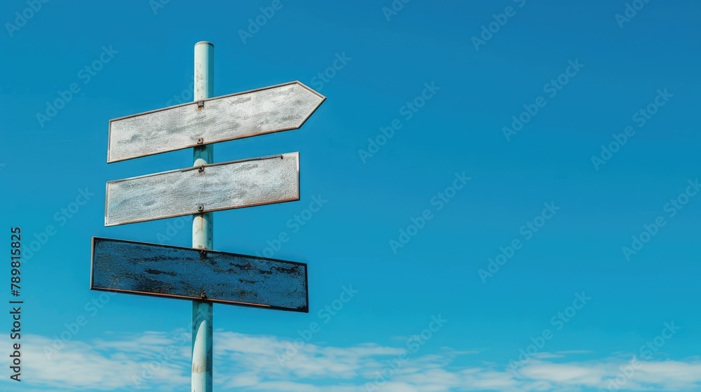 Blank directional road signs blue sky background, AI generated Image ...