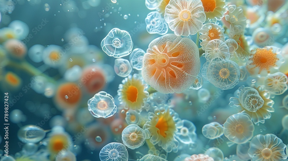 A microscopic world of floating organisms , 3D ,ultra HD,digital ...