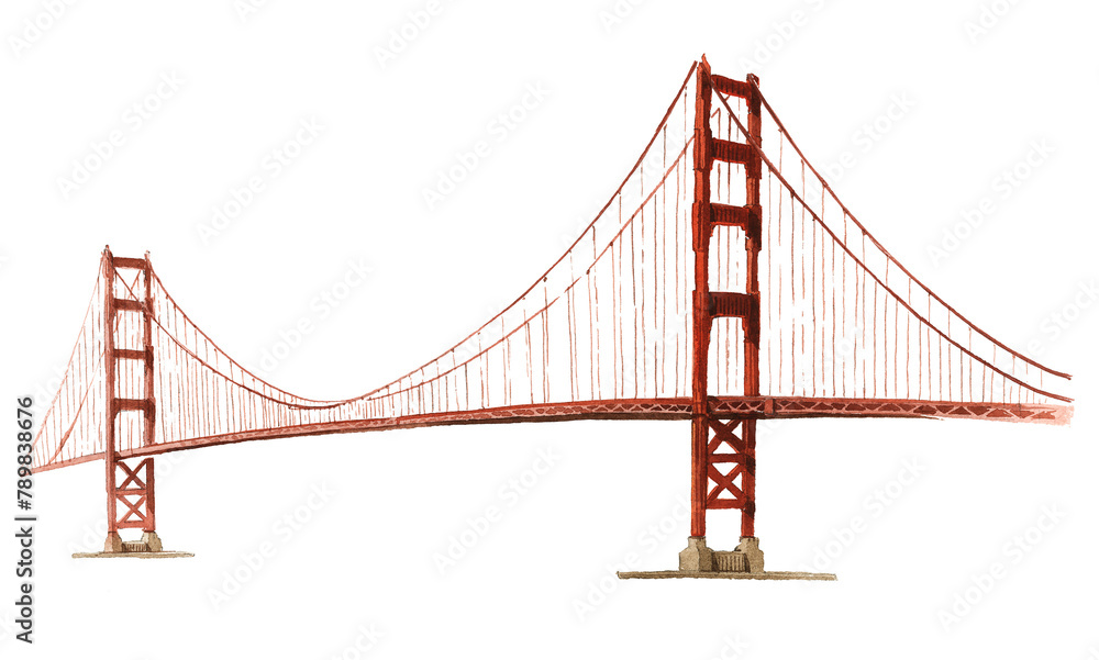 Golden Gate Bridge png watercolor illustration, San Francisco's ...