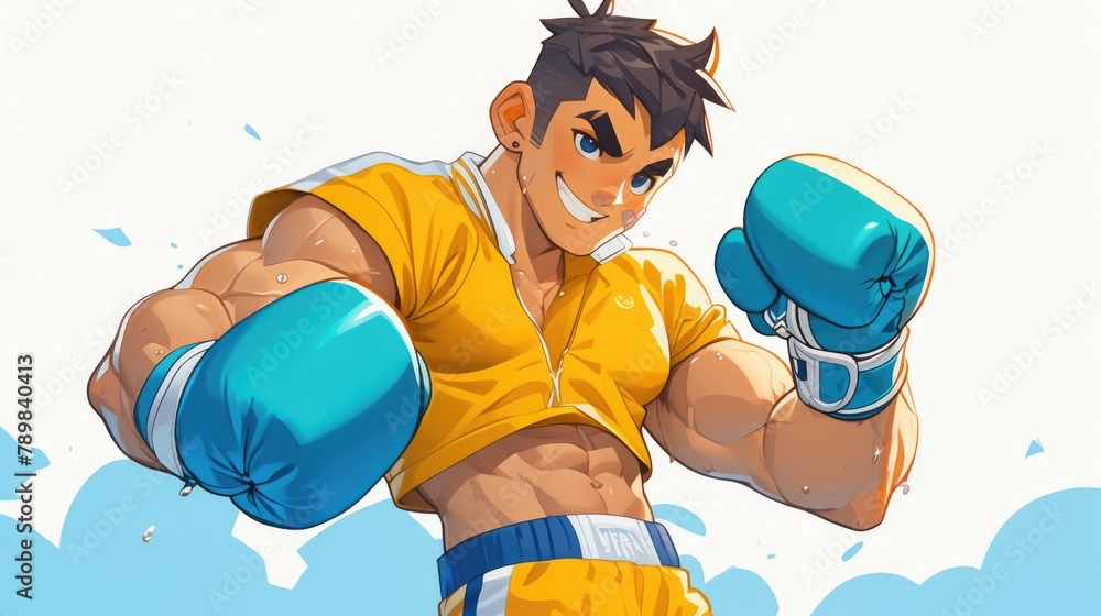 A cartoon illustration of a male gender symbol character rocking boxing ...