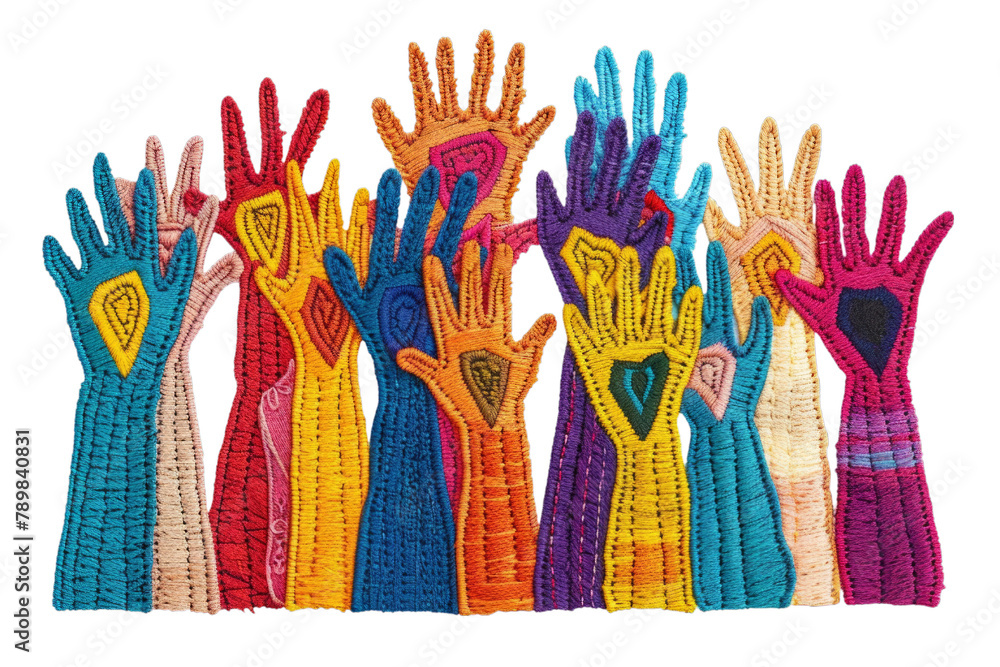 Multicolored raised hands embroidery. Embroidered patch badge of ...