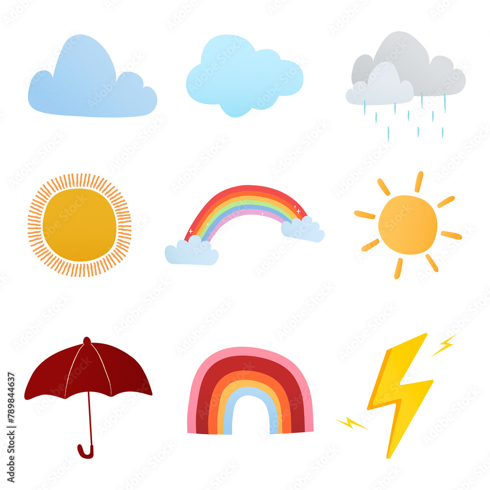 Cute weather png sticker, transparent clipart set Stock Illustration ...