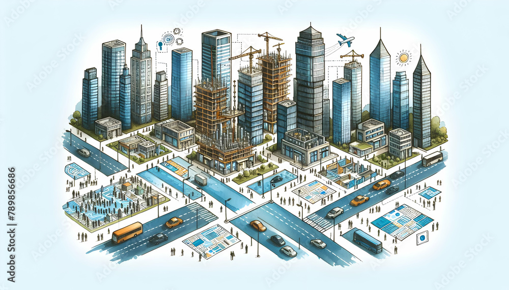 Watercolor Hand Drawing Urban Blueprint: Enhancing Business Exposure ...
