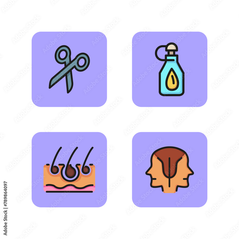Hair care line icon set. Scissors, hairstyle, care product, shampoo ...
