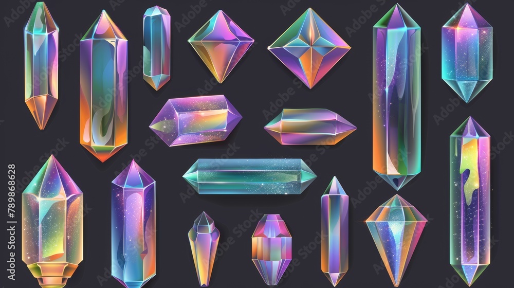 Light refraction effect with prisms. Modern illustration of iridescent ...