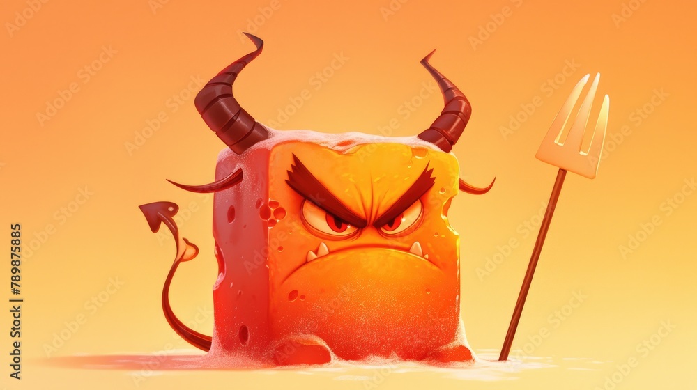 The mischievous cartoon sugar cube demon is fuming portraying the ...