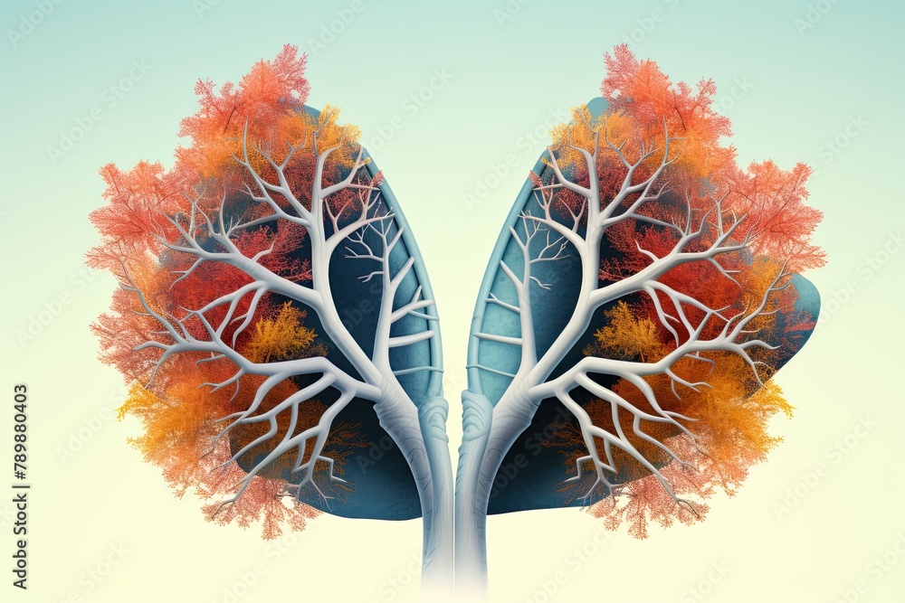 An illustration of human lungs containing miniature trees growing ...