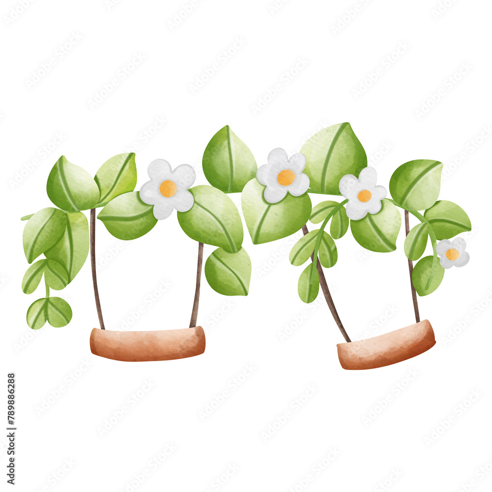 Cute cartoon vines with white flowers in pots Stock Illustration ...