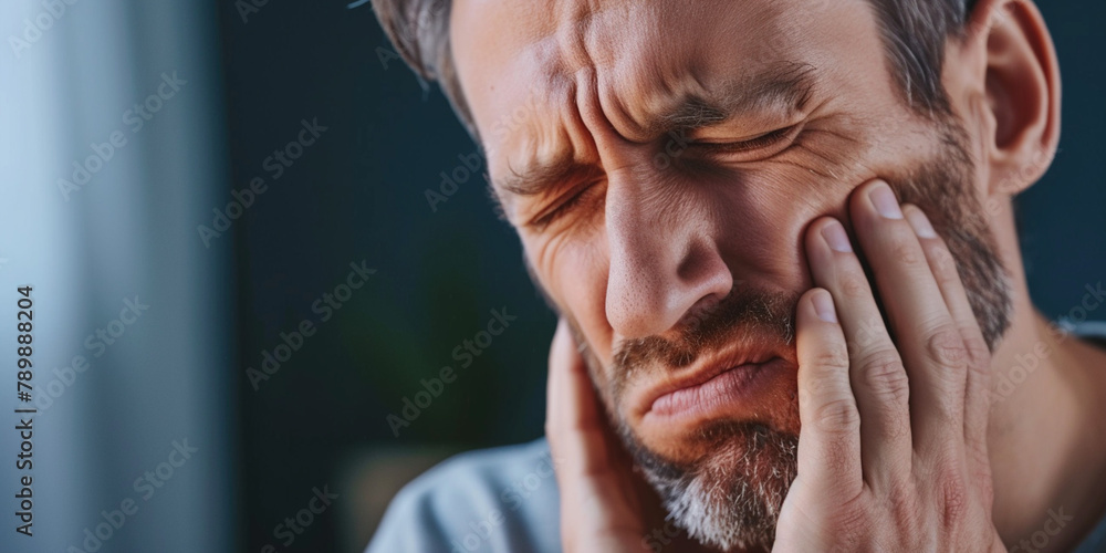 Adult man periodontal disease, cavities or jaw pain suffers acute ...