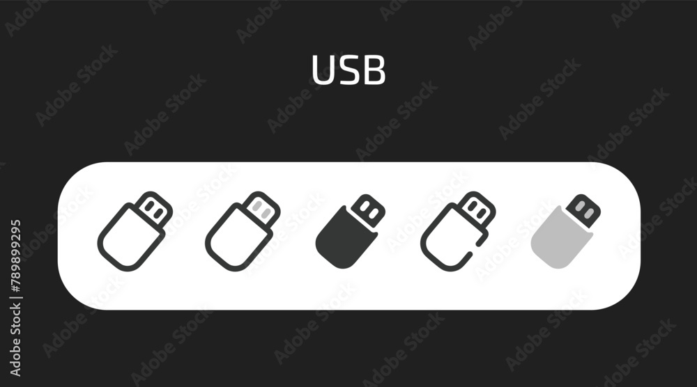 USB icons in 5 different styles as vector Stock Vector | Adobe Stock