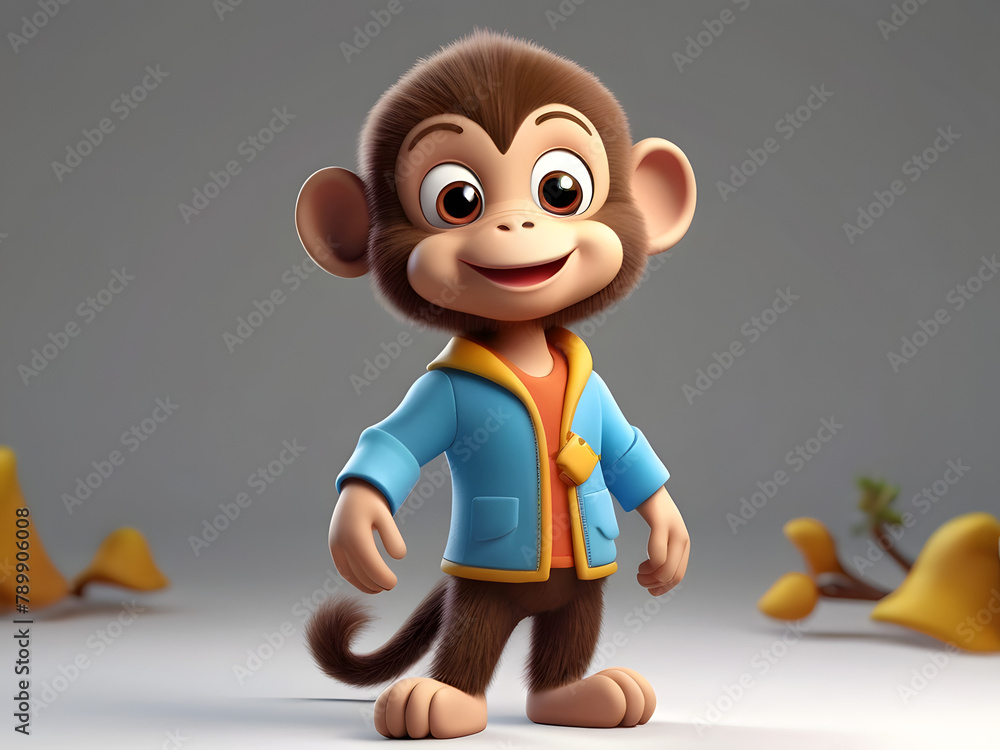 3d rendered illustration of a monkey , 3d puppet with a banana , 3d ...