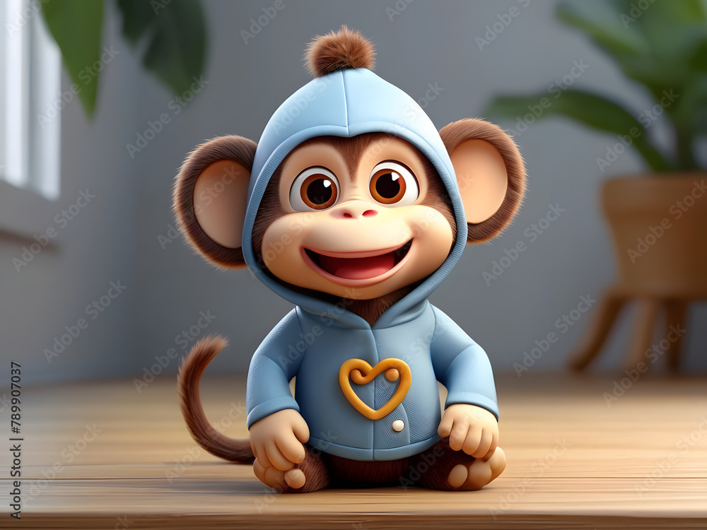 3d rendered illustration of a monkey , 3d puppet with a banana , 3d ...