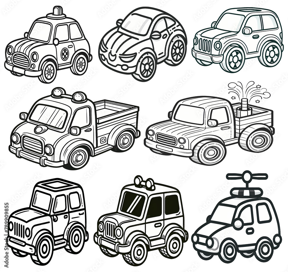 Creative mix toy car sketches set bundle clip art for children's ...