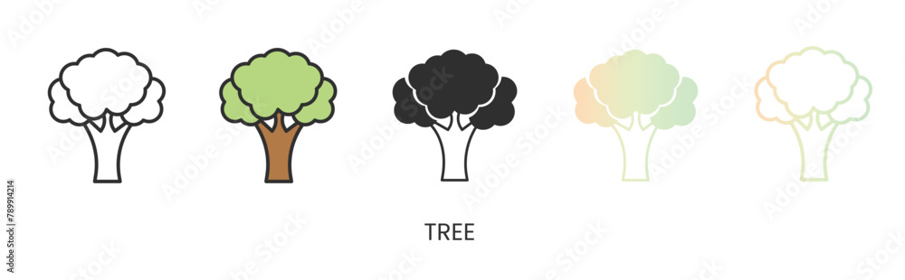 Vector tree icon, icon in solid, gradient and line styles and lineal ...