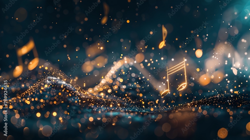 Abstract Bokeh Lights with Musical Notes Floating. A Dreamy, Sparkle ...