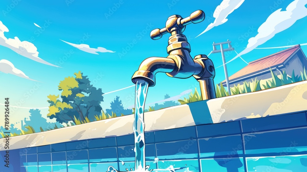 Cartoon illustration of a solitary water faucet Stock Illustration ...