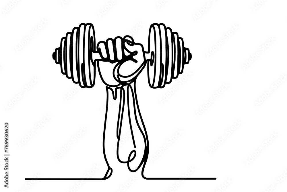 One continuous black line drawing of closeup strong hand man lifting up ...