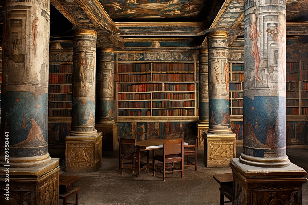 Grand Library of Alexandria Study Room: Ancient Map Murals & Red Sea ...