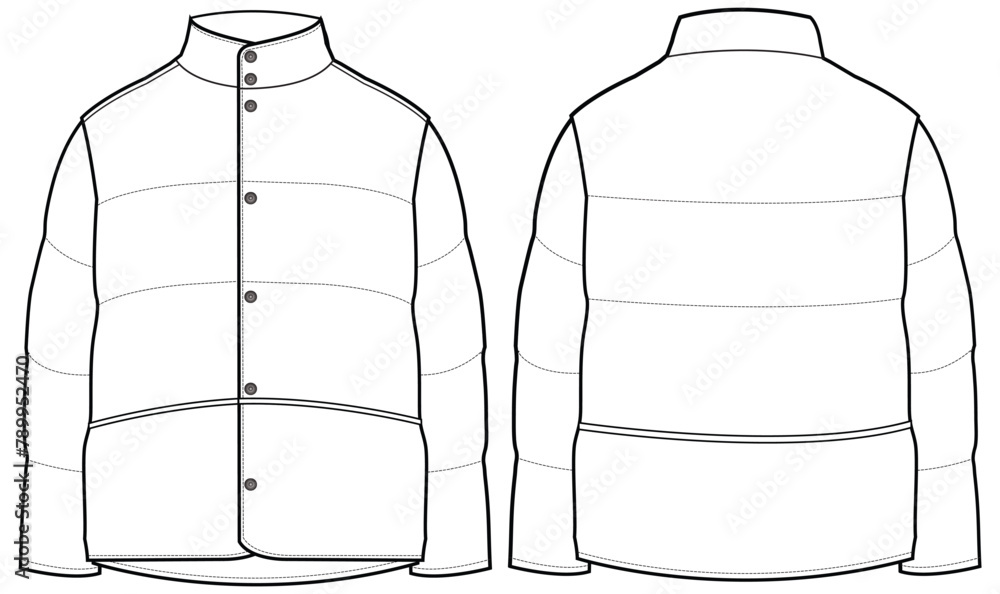 Puffer jacket design flat sketch Illustration front and back view ...