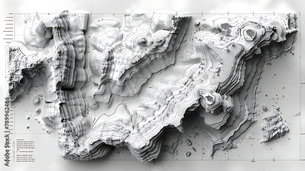 Terrain map. Contours trails, image grid geographic relief topographic ...