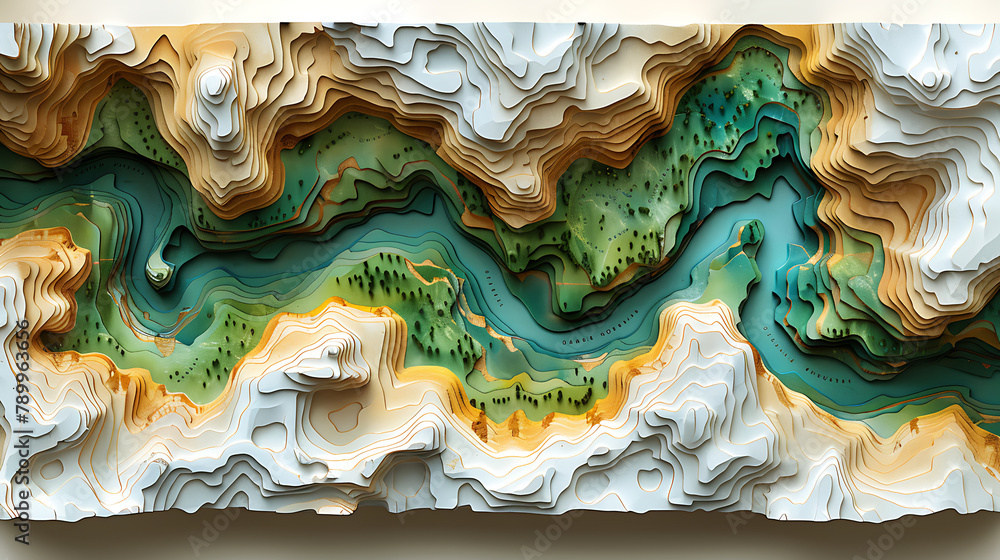 Terrain map. Contours trails, image grid geographic relief topographic ...