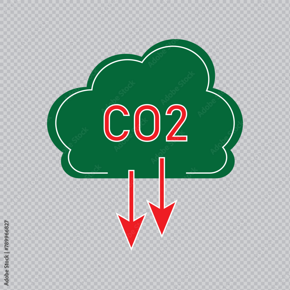 Reduce co2 gas icon set. carbon reduction cloud sign. cut c02 pictogram ...