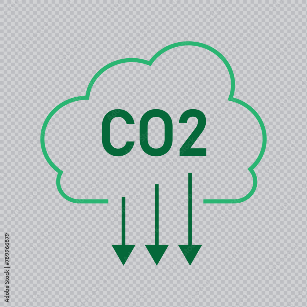 Reduce co2 gas icon set. carbon reduction cloud sign. cut c02 pictogram ...