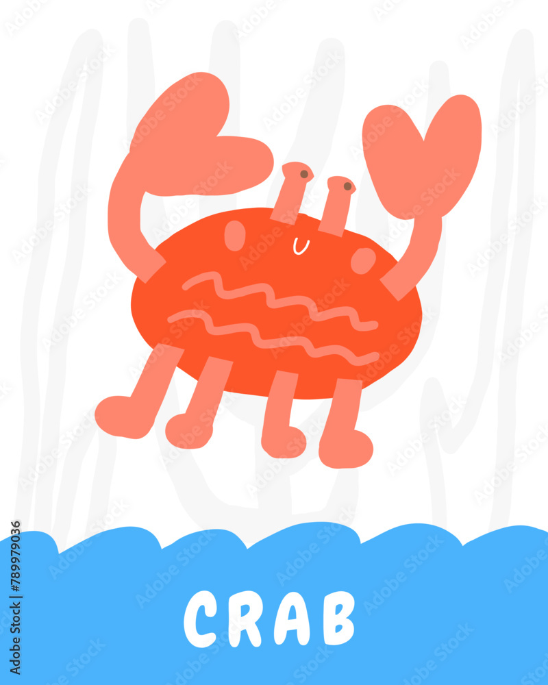 Learn underwater flashcard. Learning English words for kids. Cute hand ...