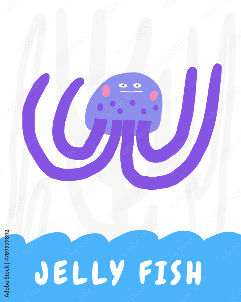 Learn underwater flashcard. Learning English words for kids. Cute hand ...
