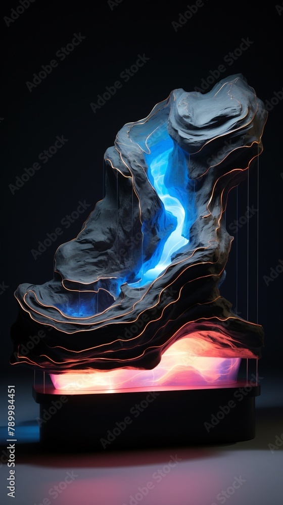 Splendor of Bitumen of Judea sculptures under neon art lights, soft ...